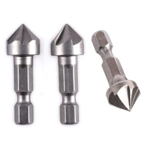 torsor 3 pack countersink drill bit chamfer bits 6 flute for 6.35mm 1/4'' hex shank burr removal holes shaping trimming opener tool polish knife cutter woodworking 90° degree center punch sets wood