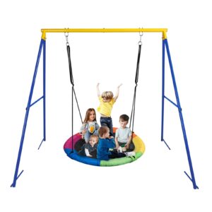 hishine 43" saucer swing set und swing stand for porch outdoor heavy duty swing frame, full steel metal frame with 4 ground pegs, 71" height holds up to 550lbs