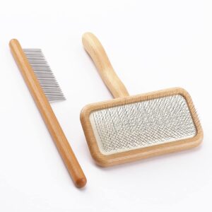 carpet rake sheepskin wool brush and sheepskin brush cleaner comb, more suitable for pile carpets/rugs, for carding fur, restore carpets softness and texture (wood, 2pcs(big+ small)