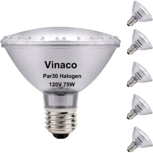 vinaco par30 short neck 75w, 6 pack high output par30 halogen flood light warm white 2800k, par30 dimmable, long lasting par30 flood light bulb 120v with e26 base for indoor/outdoor