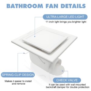 POWERENG Bathroom Exhaust Fan with Light,11.8 In Panel,6000K 12W Square LED,141 CFM,0.7 Sones 4 Inches Duct 110V,Quiet Bathroom Ventilation Exhaust Fan for Shower/Restroom/Office/Home