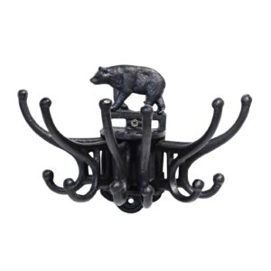 bestgiftever decorative rustic coat hooks with black bear accent - free spinning movable cast iron wall hooks - rustic key hook, towel holder, bag and coat hanger for wildlife and woodland theme.