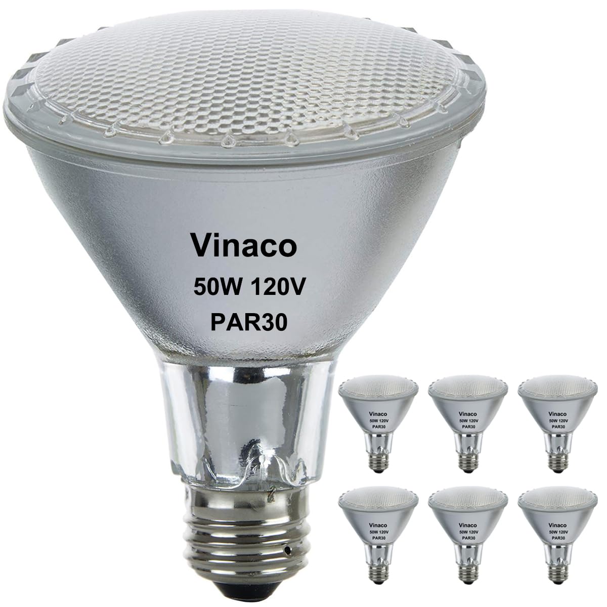 Vinaco PAR30 Flood Light 50W, 6 Pack High Brightness 650LM PAR30 Halogen Long Neck Dimmable,PAR30L Flood 50 Watt 3000K Warm White, Long Lasting PAR30 50W 120V Flood Long Neck with E26 Base