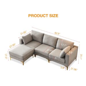 Bellemave Reversible Sectional Sofa Couch L-Shaped Sofa with 2 Pillows and Metal Legs, Convertible Sectional Sofa, Upholstered Couch for Living Room, Bedroom (Grey)