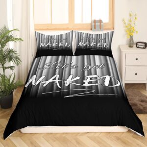 kids let's get naked pattern bedding set queen size white strip lines bedding duvet cover set for boys teens decor geomestric comforter cover set black white bedspread cover bedroom quilt cover 3pcs