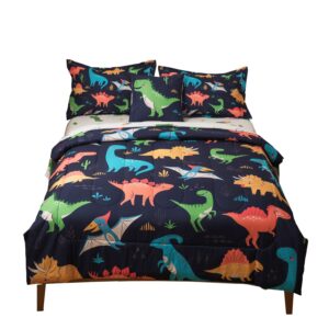 lishjekee dinosaur comforter set twin for boys 6pieces dinosaur bed in a bag for kids jungle dino bedding set navy blue t-rex dinosaur comforter and sheets set dino bed sets home decor