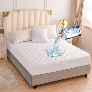 ultralit maxim - queen soft cooling mattress quilted topper and mattress pad protector in one quality cotton plush luxury - make your bed luxurious 18" deep pockets (queen)