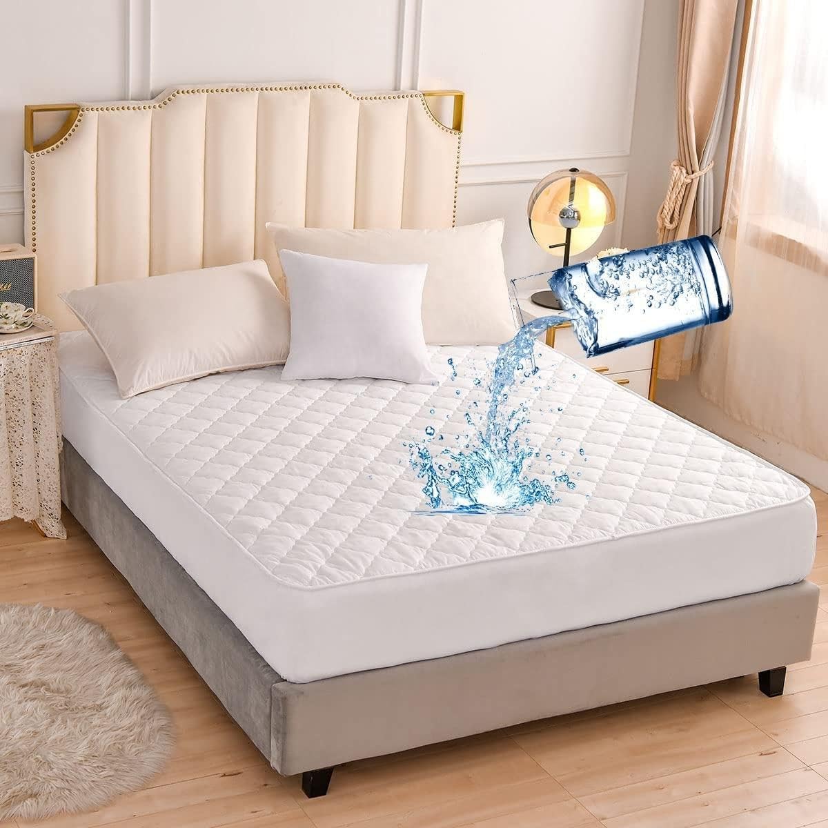 ULTRALIT Maxim - Queen Soft Cooling Mattress Quilted Topper and Mattress Pad Protector in One Quality Cotton Plush Luxury - Make Your Bed Luxurious 18" Deep Pockets (Queen)