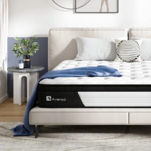 avenco full mattress 10 inch, hybrid mattress full medium firm, full mattress in a box with gel-infused memory foam&pocketed springs, motion isolation, breathable knit, strong edge support