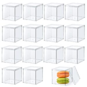 almoxvye 15 pieces clear acrylic square cube boxes, 3 x 3 x 3 lnch mini acrylic box with lid, small plastic candy cubes for jewelry, coins, beads, craft supplies, pills herbs, sewing