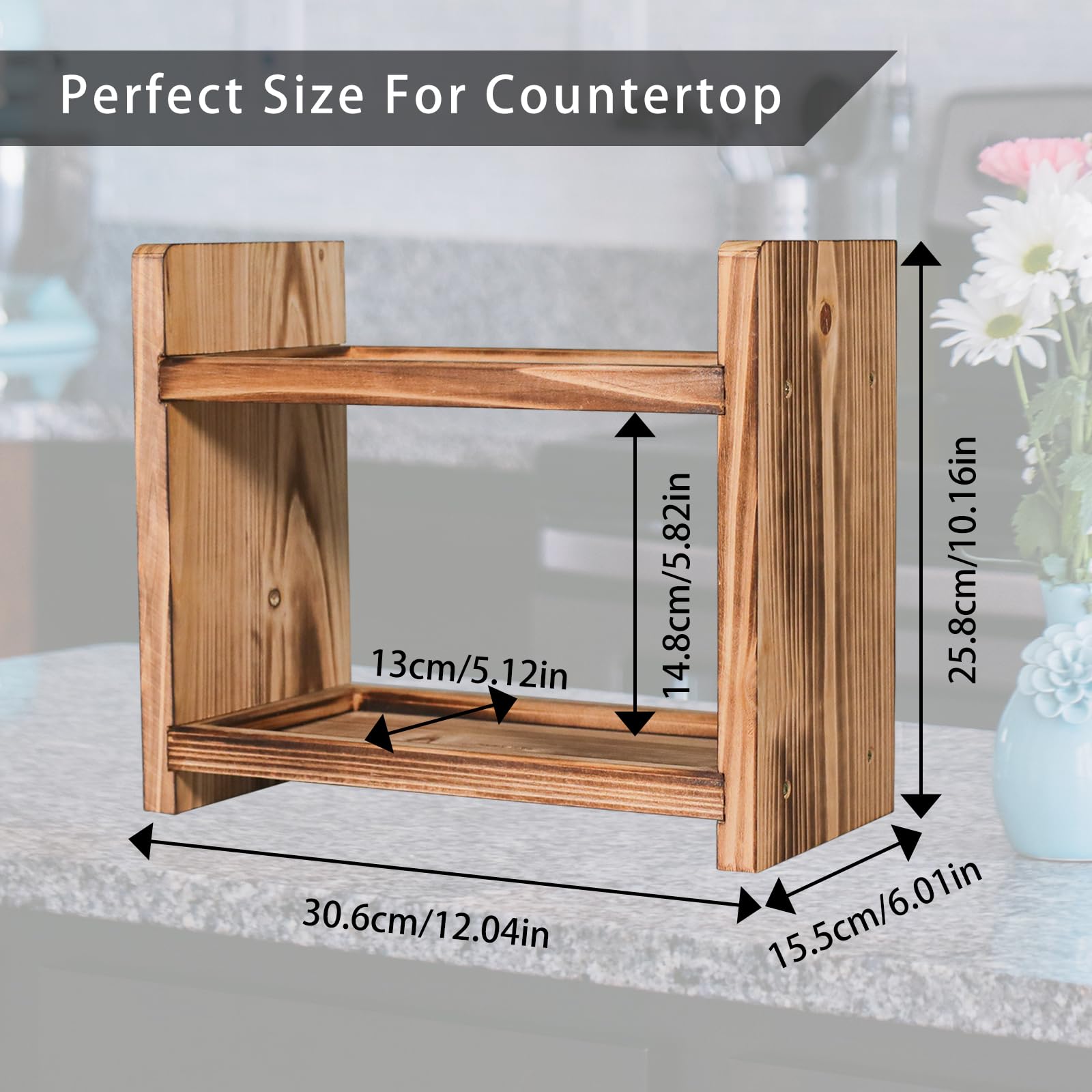 Cloud Fragrant 2-Tier Wood Spice Rack, a countertop organizer for kitchen and bathroom storage, display of cosmetics