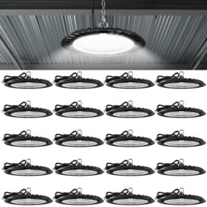 sunco 20 pack ufo led high bay light, plug & play lighting for warehouse, 5000k daylight, 150w, power cord included, 19500 lm, 120vac, ip65 waterproof shatterproof fixture - ul listed