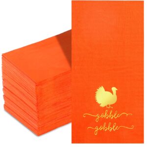 ​quera 100 pack thanksgiving guest napkins turkey gold foil disposable napkins autumn fall harvest paper napkins thanksgiving dinner party supplies - gobble​ 7.5 x 4.25 inch