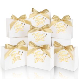 doyide 60 pack small thank you gift bags, 4.5x1.8x3.9in party favor bags boxes with bow ribbon, small paper gift bags with gold foil printed, mini candy treat bags for birthday wedding party holiday