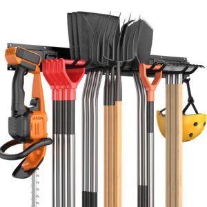 garage wall organizer, garden tool organizer, garage tool organizer wall mount, heavy duty steel wall holders for yard tools hanger, corner shelves with rake & shovel rack, garage gifts for men