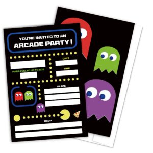 qofo arcade game party invite cards-set of 20 with envelopes,game themed birthday party,birthdays party decorations and supplies-yqc07