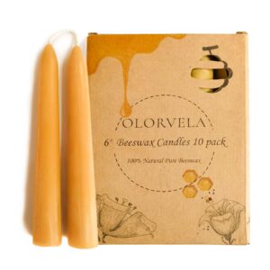 olorvela beeswax candles beeswax taper candles beeswax candle sticks 100% pure natural bees wax candles for home each burn 6hrs, 6inch 10pack