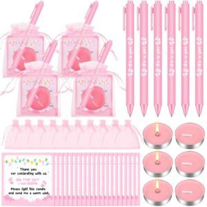 ctosree 50 sets baby shower favors for guests 50 pcs tea light candle 50 pcs thank tag 50 pcs chiffon bag with drawstring 50 pcs retractable ballpoint pen with ink for birthday (girl,2.8 x 3.5 inch)