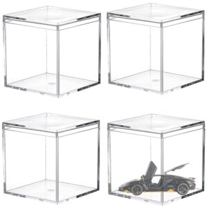 lovplay large acrylic box with lid 4 pieces clear display box plastic square cube wedding candy box for jewelry collectibles, minerals,figurines storage containers decorative boxes 4x4x4inch