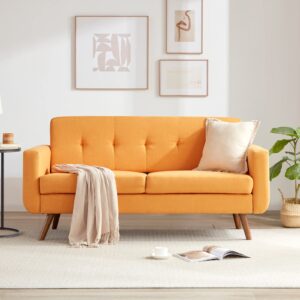 dify 65" w linen loveseat sofa, easy to assemble, modern furniture with thickened cushion, perfect couch for living room, office, bedroom (orange)