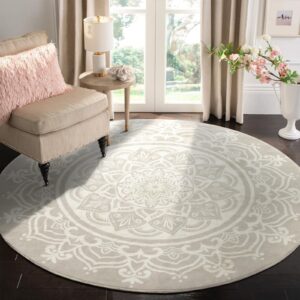 carvapet 5' round boho mandala area rug – black and ivory chic circle rug, non-slip, machine washable soft throw floor mat for entryway, foyer, living room, bedroom, nursery, or playroom