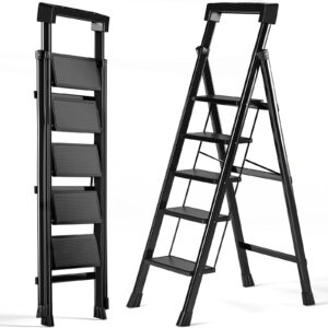 shikha step ladder 5 step, folding step stool with tool tray capacity 250 lbs,aluminum lightweight portable step stools for adults,capacity ladder for home kitchen library office