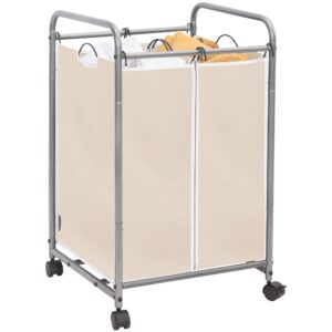 storage maniac laundry sorter 2 section, 90 l laundry hamper with wheels, laundry basket sorter, laundry separator hamper, laundry organizer, 2 bag laundry cart with wheels and removable bags, beige