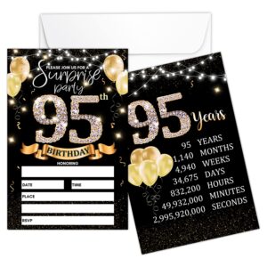 95th birthday party invitation card - black gold invites with birthday sign printing on the back double-sided fill-in invites - 20 cards with envelopes for party favors - srgold-a09