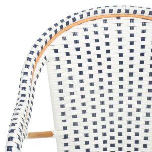 SAFAVIEH Outdoor Collection California White/Navy Bistro Woven Counter Stool with Arms (Fully Assembled)