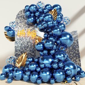 blue metallic balloons garland kit 130 pcs chrome balloons different sizes 18/12/10/5 inch confetti balloons blue party balloon for boys baby shower christening birthday graduation christmas