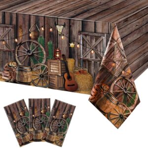 tiamon 3 pcs western party tablecloth western cowboy party table cover cowboy theme plastic tablecloth wild west wooden house table cover for western theme birthday party supplies