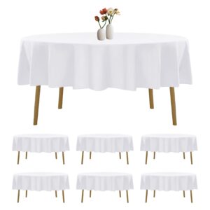 luccido 6 pack round tablecloth 70 inches white table cloth stain and wrinkle resistant washable polyester fabric table cover for party, wedding and banquet decoration