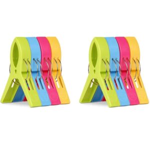 kspowwin 8 pack beachtowel clips fashion color chair clips for beach chair on your cruise-jumbo size plastic chair towel clips clamp holder-keep your towel from blowing away,clothes lines