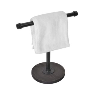 bathroom hand towel holder stand t-shape industrial pipe hand towel rack stand with heavy duty soild wood base for bathroom, kitchen or vanity countertop