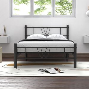 fangflower twin size bed frame platform metal with headboard/underbed storage/steel slats, heavy-duty mattress foundation for bedroom, no box spring needed, black