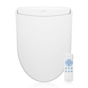 brondell ls1800-rw swash electric bidet toilet seat with oscillating stainless steel nozzle, warm air dryer, heated, night light, gentle close lid, thin profile, remote control, round