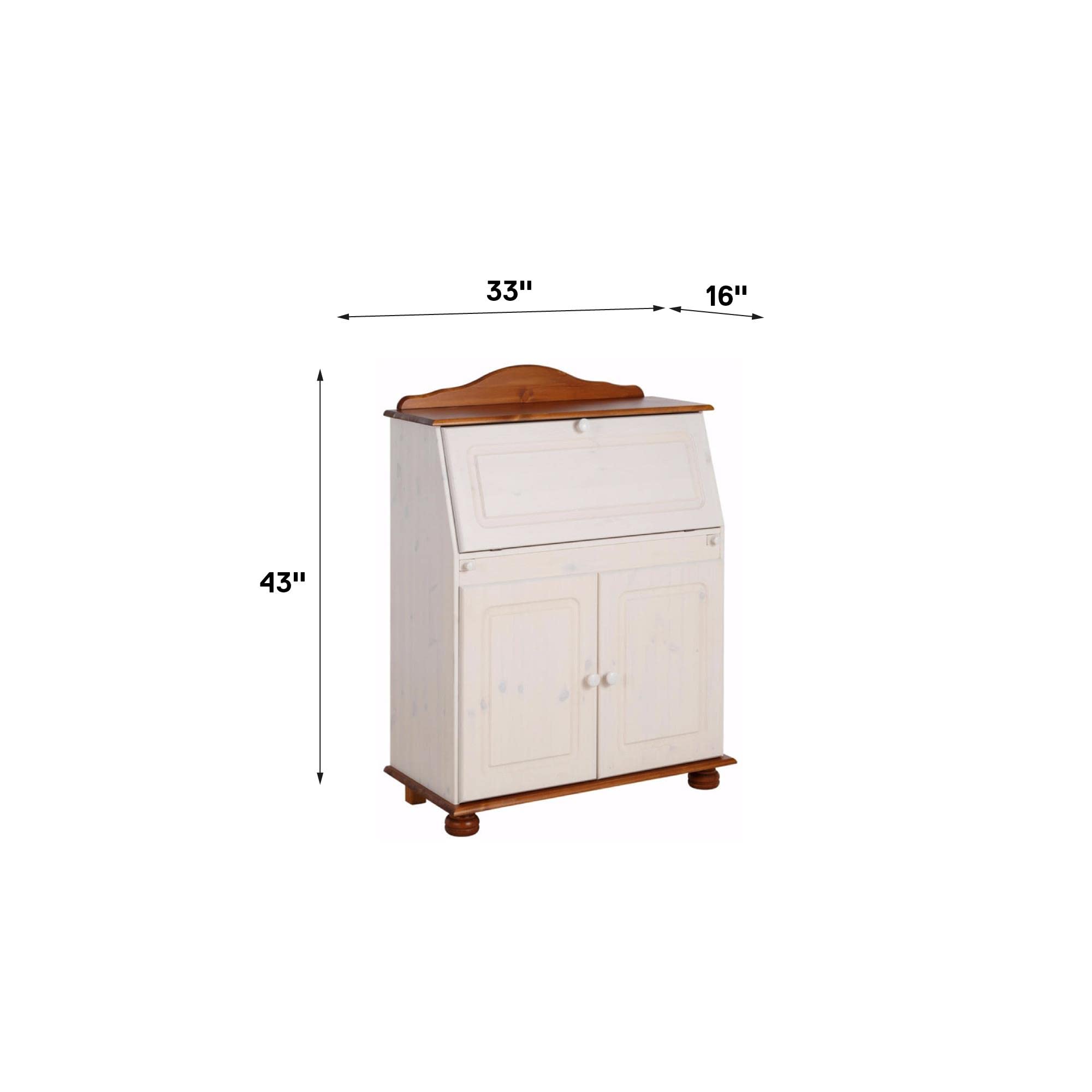 REALROOMS Chester Solid Wood Storage Desk with Bottom Closed Storage Cabinet, White and Honey