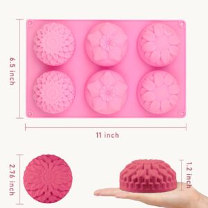 Silicone Soap Molds, Different Cavities Soap Mold with Different Shapes, Perfect for Soap Making, Handmade Cake Chocolate Desserts Biscuit Pudding Teacake Jelly （3 Pack - Flower）