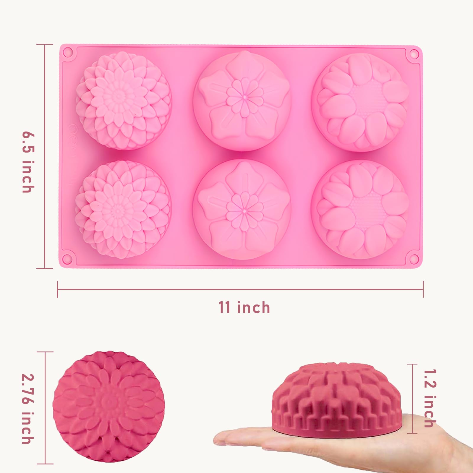 Silicone Soap Molds, Different Cavities Soap Mold with Different Shapes, Perfect for Soap Making, Handmade Cake Chocolate Desserts Biscuit Pudding Teacake Jelly （3 Pack - Flower）