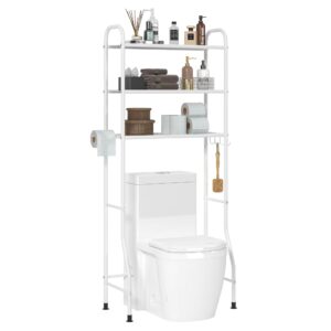 jsb 3 tier metal bathroom storage rack over the toilet storage shelves multifunctional bathroom organizer finishing shelf, space saver bathroom shelf with toilet paper rack (white, 3 tier)