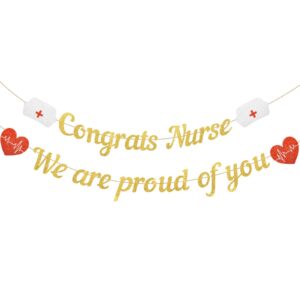 whaline 2pcs nurse graduation paper banner glitter gold congrats nurse hanging garland we are proud of you letter party banner for nursing medical school nurse graduation party decor supplies, 8.2ft