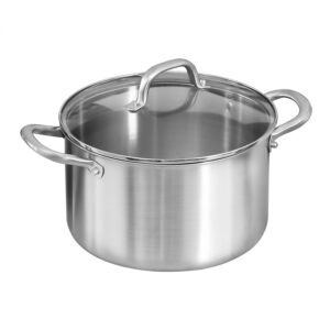 buttermelt 8 quart tri-ply stainless steel stockpot with tempered glass lid - exceptional heat distribution for delicious soups, stews, and more (8 qt, glass lid)