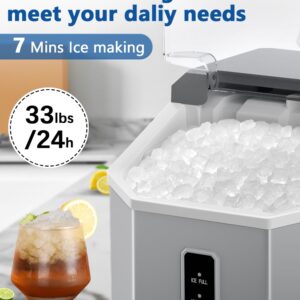 Joy Pebble Nugget Ice Maker, 10,000pcs/33lbs/Day, Portable Handheld Nugget Ice Maker Machine with Handle, Ice Makers Countertop Self-Cleaning, Ice Scoop and Basket, for Home/Office/Party, Silver