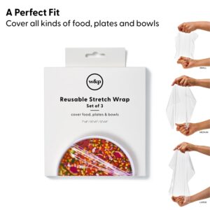 W&P Reusable Silicone Stretch Wrap, 1 Box with 3 Wraps (7x8, 10x11, 13x14), Oven, Dishwasher, Microwave & Freezer Safe, BPA Free