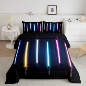 colorful lightsaber comforter for boys kids,lightsaber comforter set queen size home decor,soft colorful neon bedding set,modern cool teens bedroom down duvet,1 comforter with 2 pillowcases