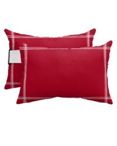 t&h xhome outdoor pillow for chaise lounge chair, solid color red waterproof headrest pillow lumbar pillows with insert & adjustable elastic strap for beach, poolside, patio, office (2 pack)