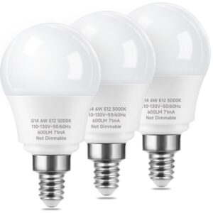 prosperbiz e12 60w equivalent led light bulbs, a15 6w ceiling fan light bulbs daylight white 5000k, candelabra base globe shape led bulbs, not dimmable, 600 lumen, pack of 3