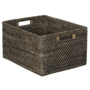 loma rectangular rattan storage basket with cut-out handles - black-wash - coastal-inspired handwoven rattan basket for home organization & décor