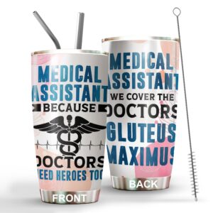 medroc certified medical assistant tumbler stainless steel 20oz straw lid, funny cma gifts bulk for coworkers friends birthday christmas, nurses week gifts for ma women men coffee cup