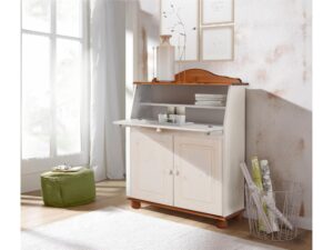 realrooms chester solid wood storage desk with bottom closed storage cabinet, white and honey